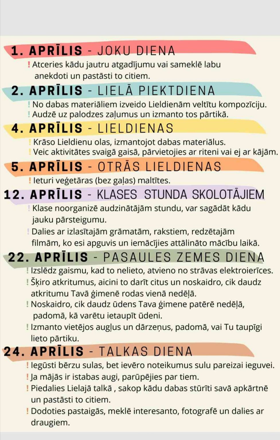 Aprīļa kalendārs – Salacgrīvas Vidusskola